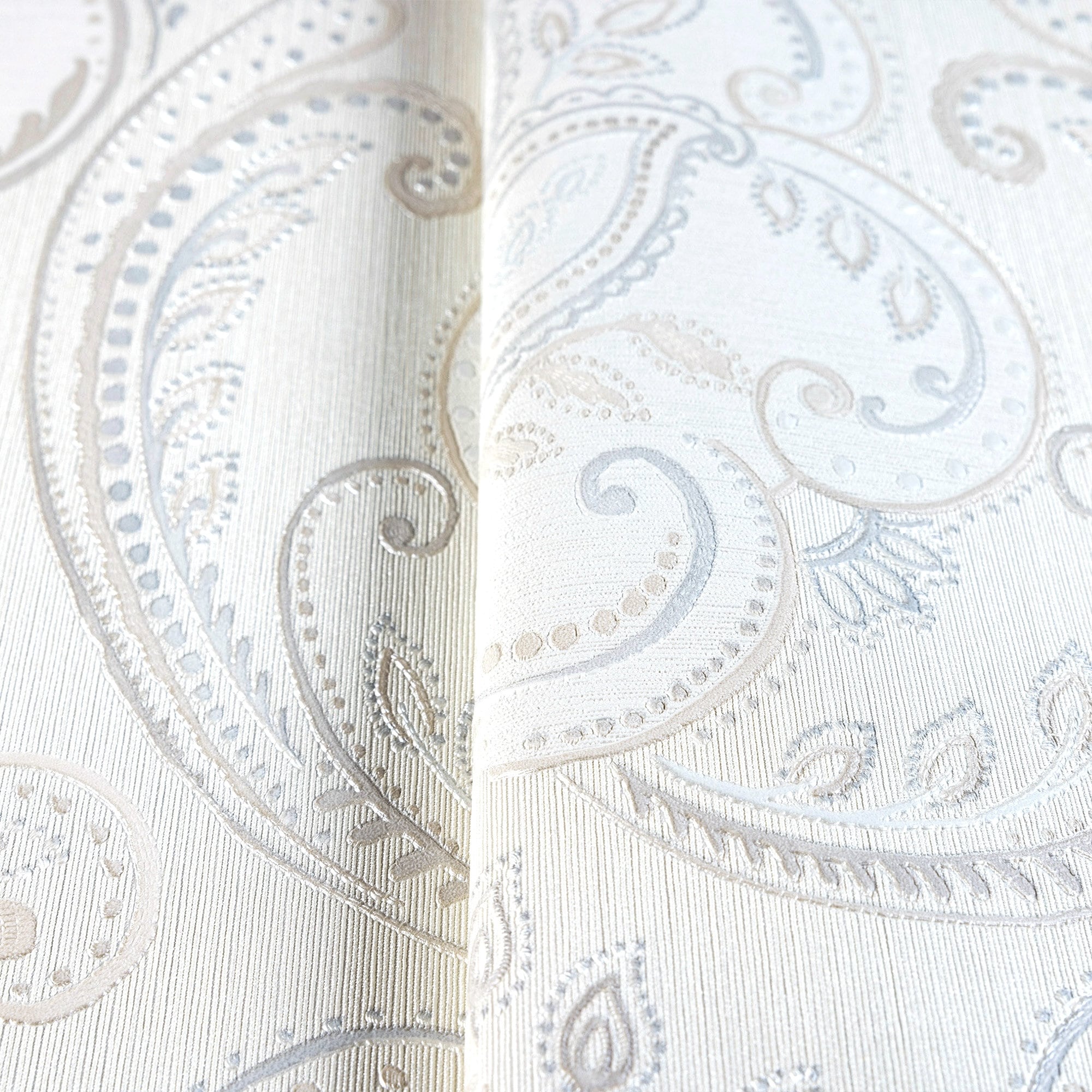 White Damask Deep Embossed Wallpaper, Rich Textured Wallcovering, Large ...