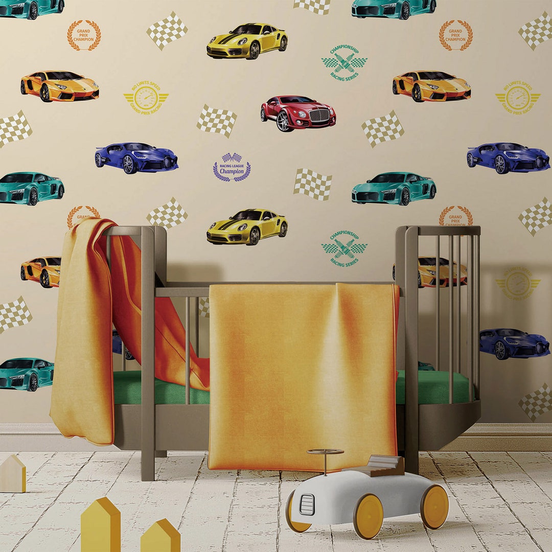 Boys Car Themed Textured Wallpaper, Boys Bedroom Wall Paper, Nursery ...