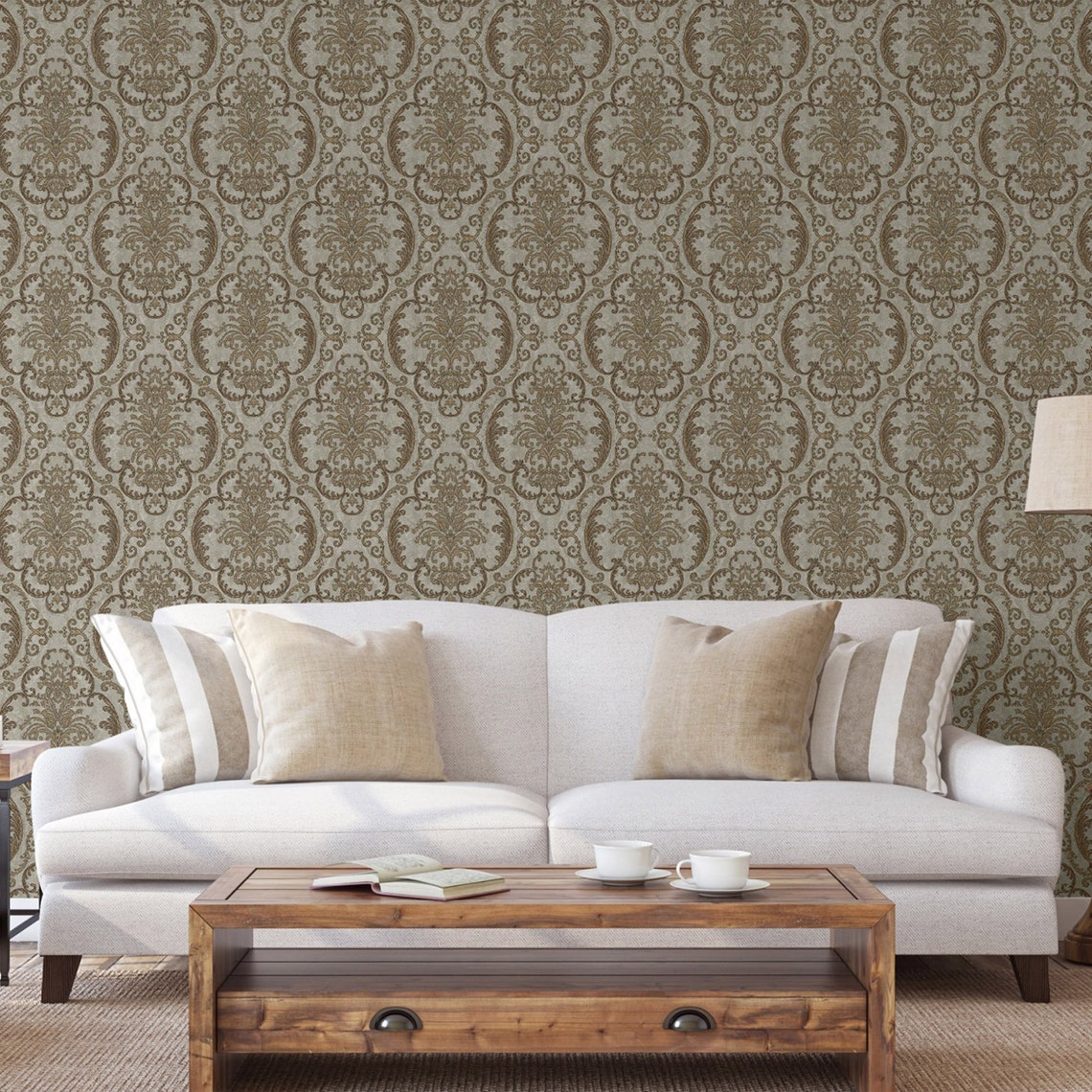 Elegant Damask Deep Embossed Wallpaper, Extra Wide 114 Sq Ft Roll ...