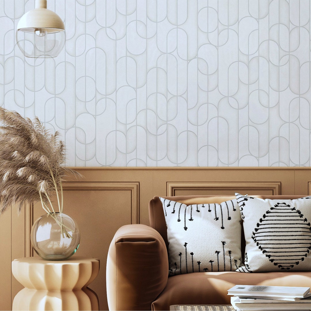 Geometric Shiny Wallpaper, White Ivory 3D Textured Wallcovering, Extra ...