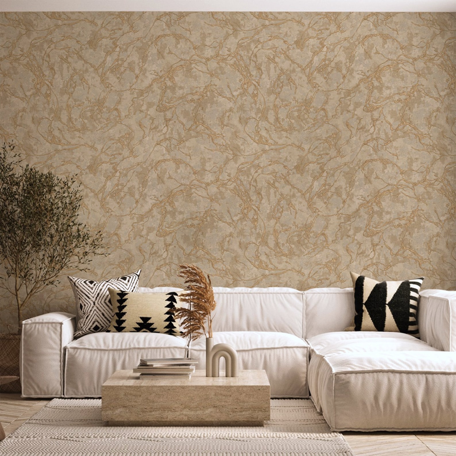 Modern Abstract Embossed Vein Textured Wallpaper, Cork Gray Bronze ...