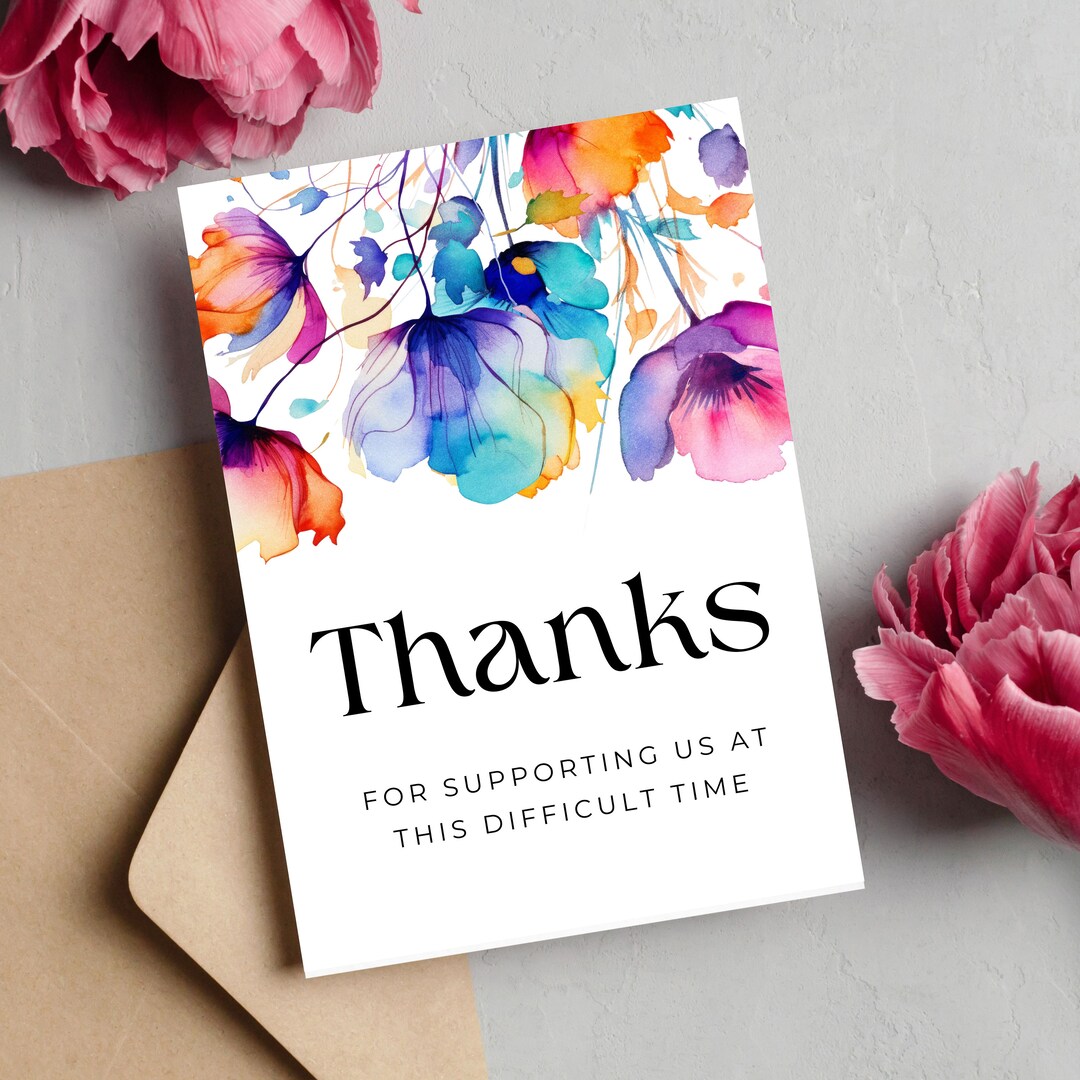Funeral Thank You Note Cards Template, Sympathy Condolence Thanks ...