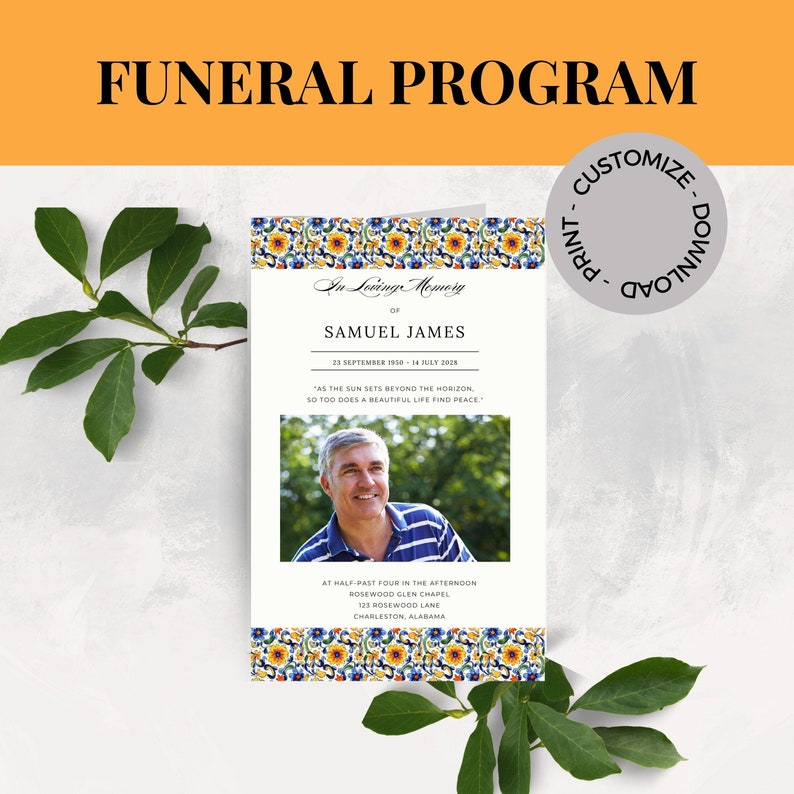 Talavera Printable Funeral Program Template, Celebration of Life ...