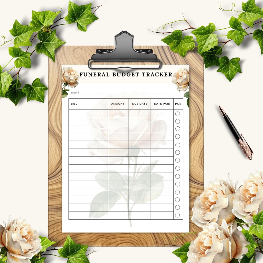 Simple Funeral Budget Tracker, Printable Bereavement Expense Payment ...