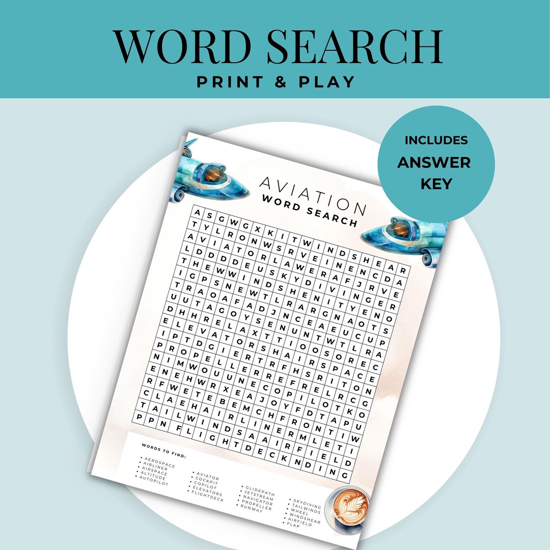 Aviation Word Search, Challenging Puzzle, Activity for Seniors, Flying ...