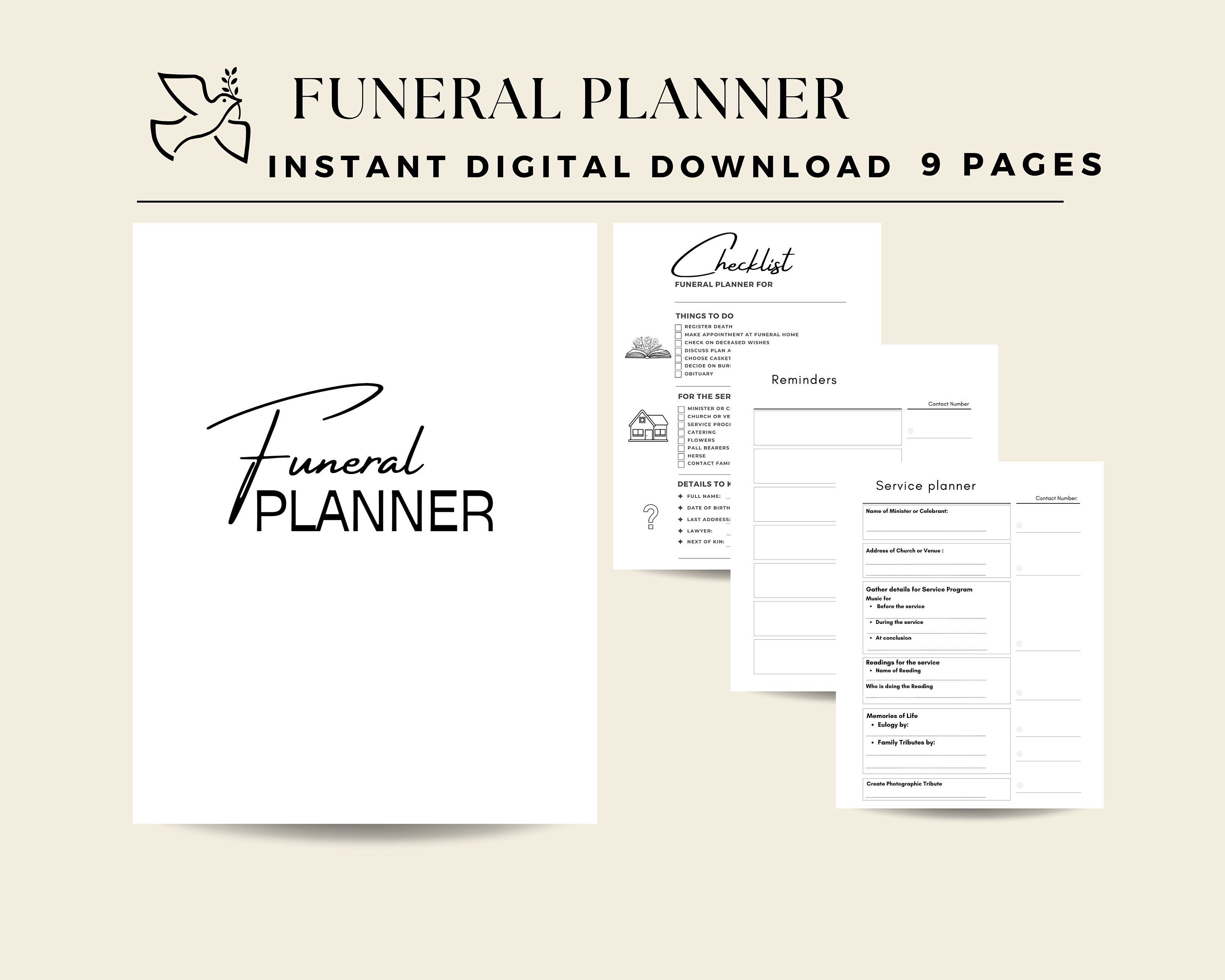 Minimalist Funeral Planner Bundle for Organizing Family Funerals ...