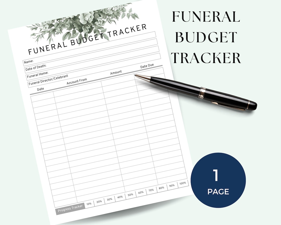 Simple Funeral Budget Tracker, Bereavement Cost Organizer, Expense ...