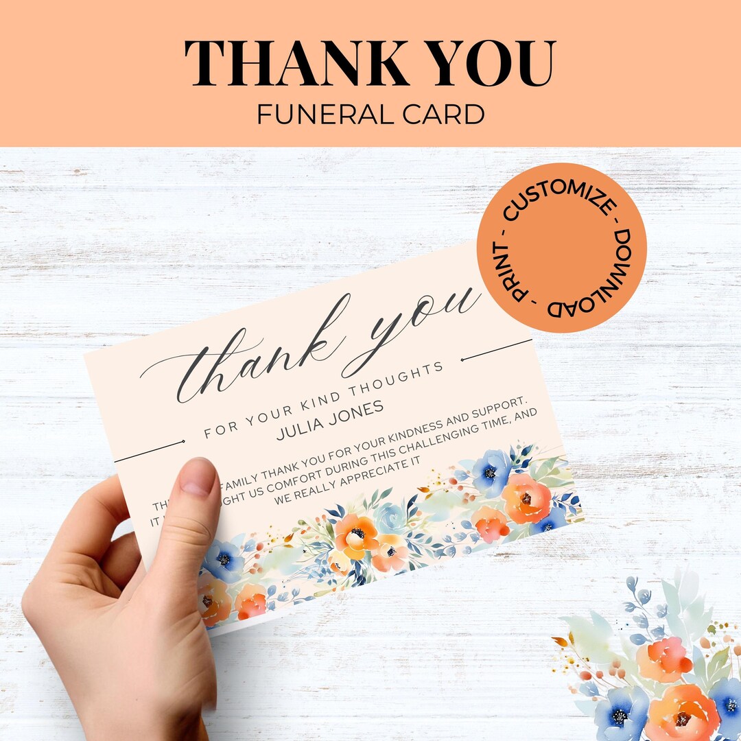 Floral Bereavement Thank You Card Template, Celebration of Life ...