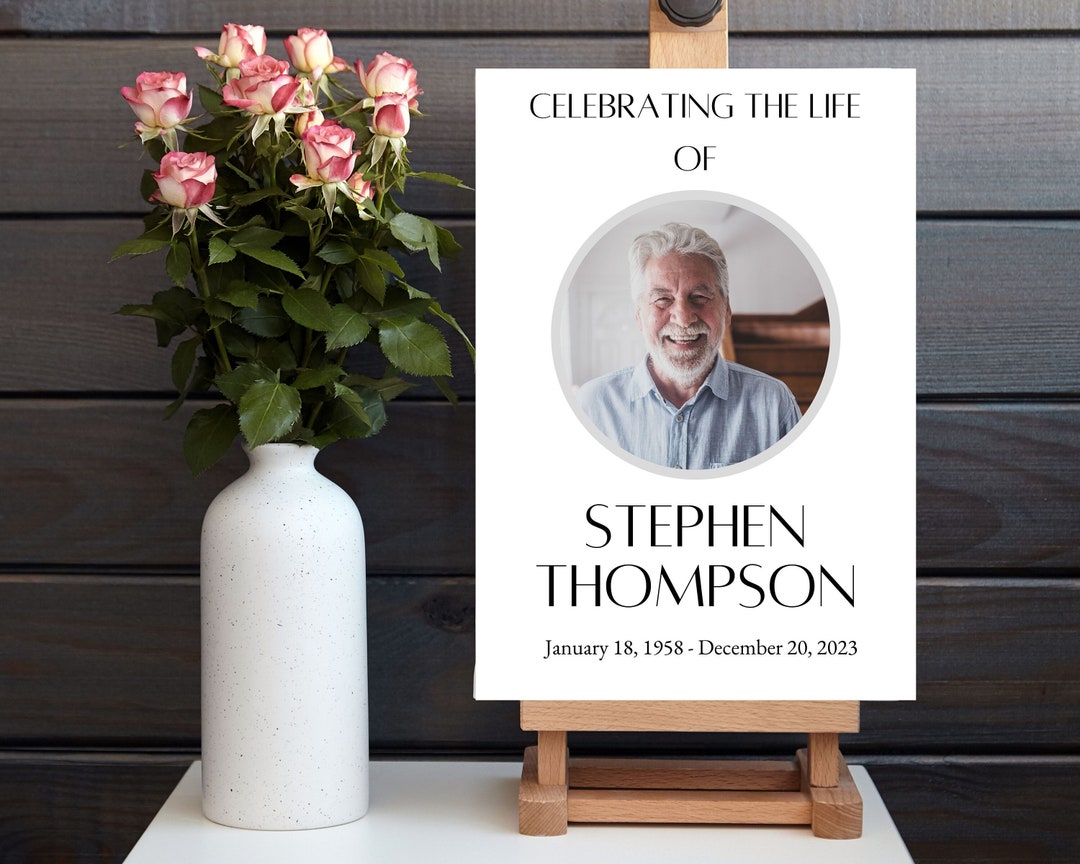 Personalized Minimalist Funeral Sign Template, Photo Memorial Sign ...