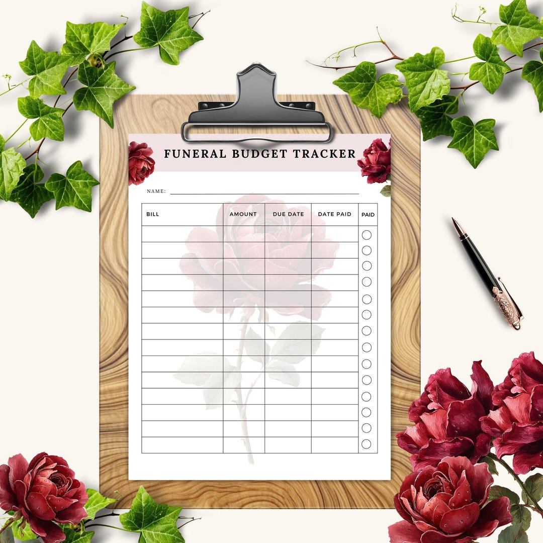 Simple Funeral Budget Tracker, Printable Bereavement Expense Payment ...