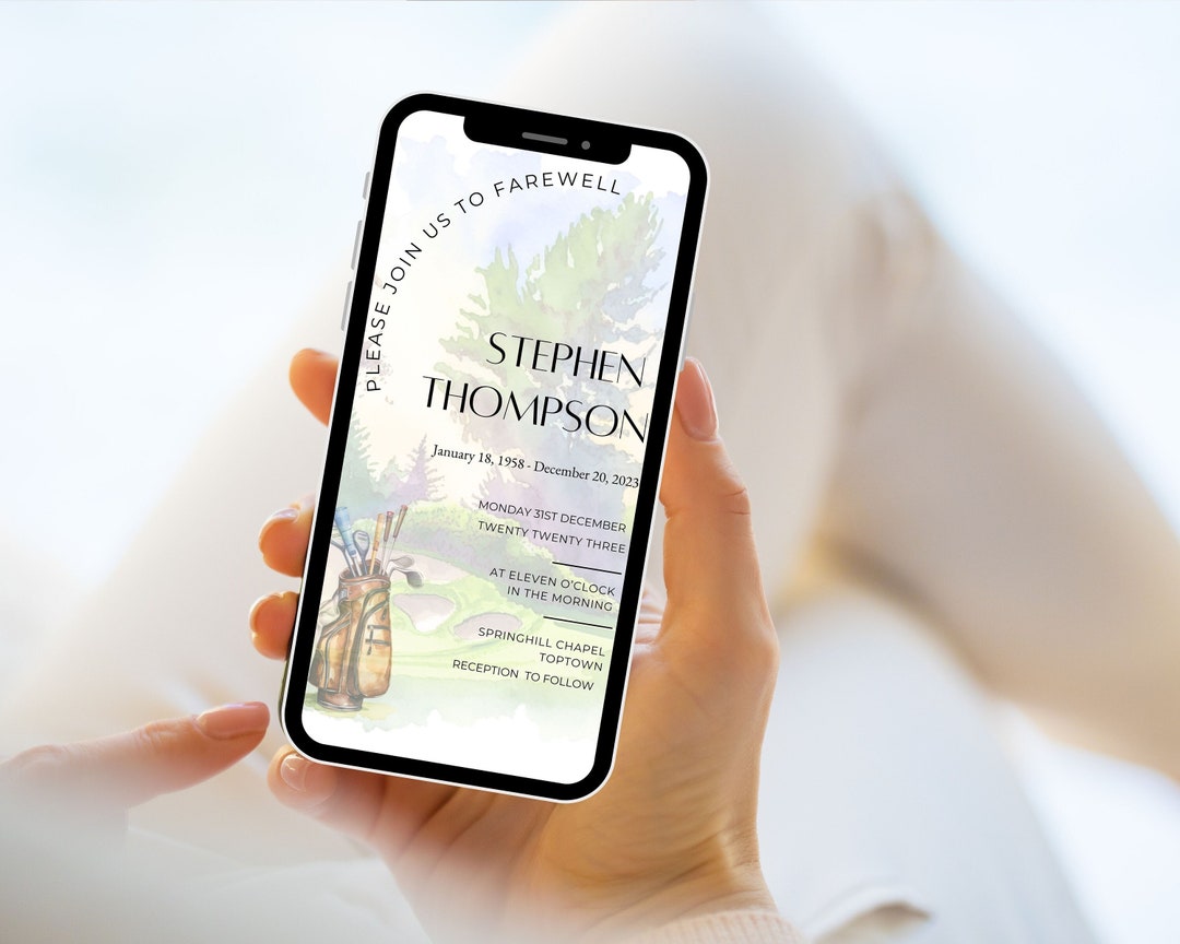 Electronic Golf Funeral Announcement, Digital Evite, Funeral Invite ...