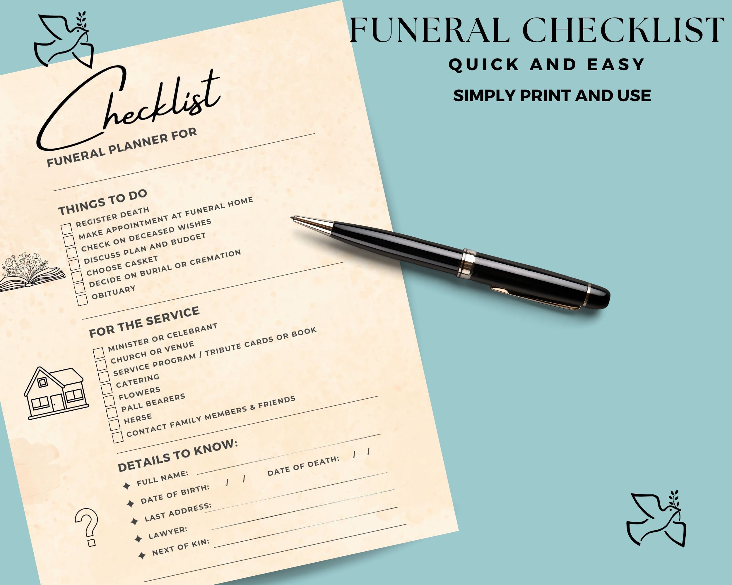 Simple Funeral Checklist for Organizing Family Funerals, Bereavement ...