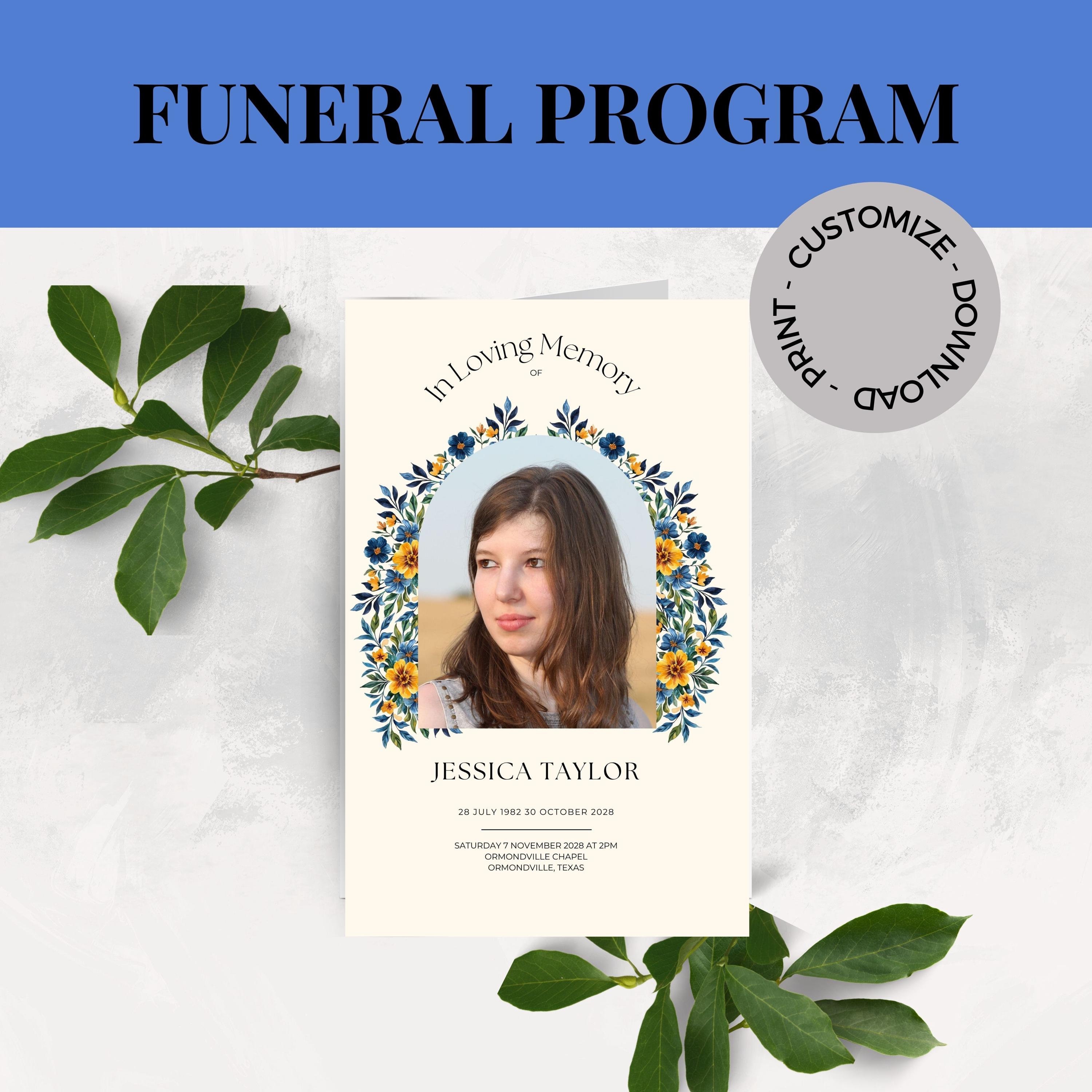 Mexican Talavera Funeral Program Template, Blue Floral Celebration of ...