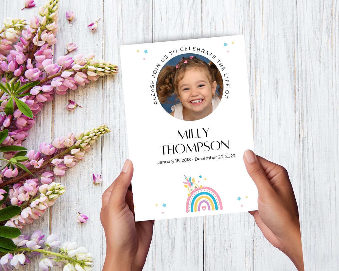 Personalized Child Digital Funeral Program Editable Template, Unicorn ...