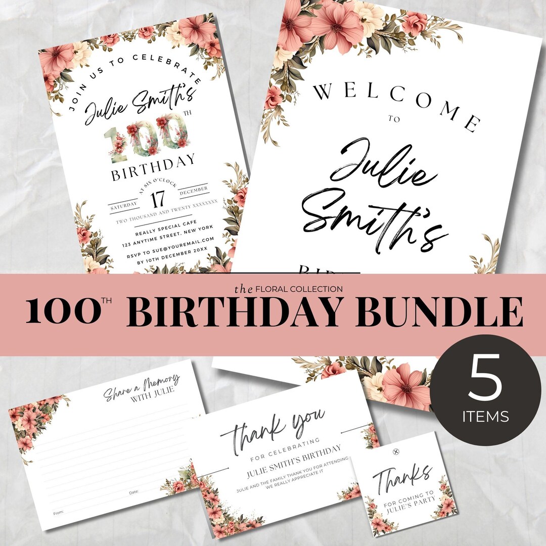 Customized Happy 100th Birthday Sign, Floral Personalized 100 Birthday ...