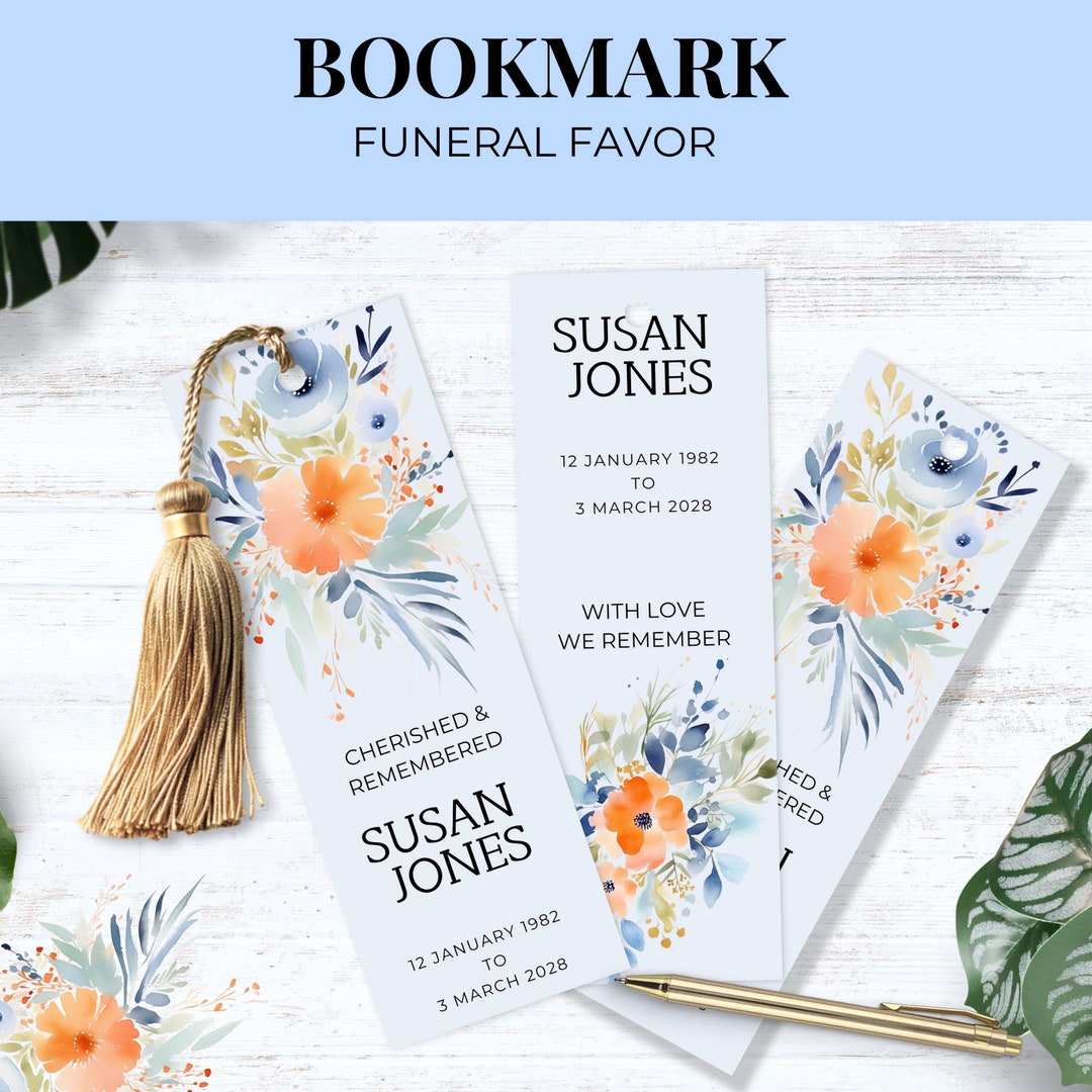 Floral Funeral Favor, Memorial Book Mark Template, Obituary Keepsake ...