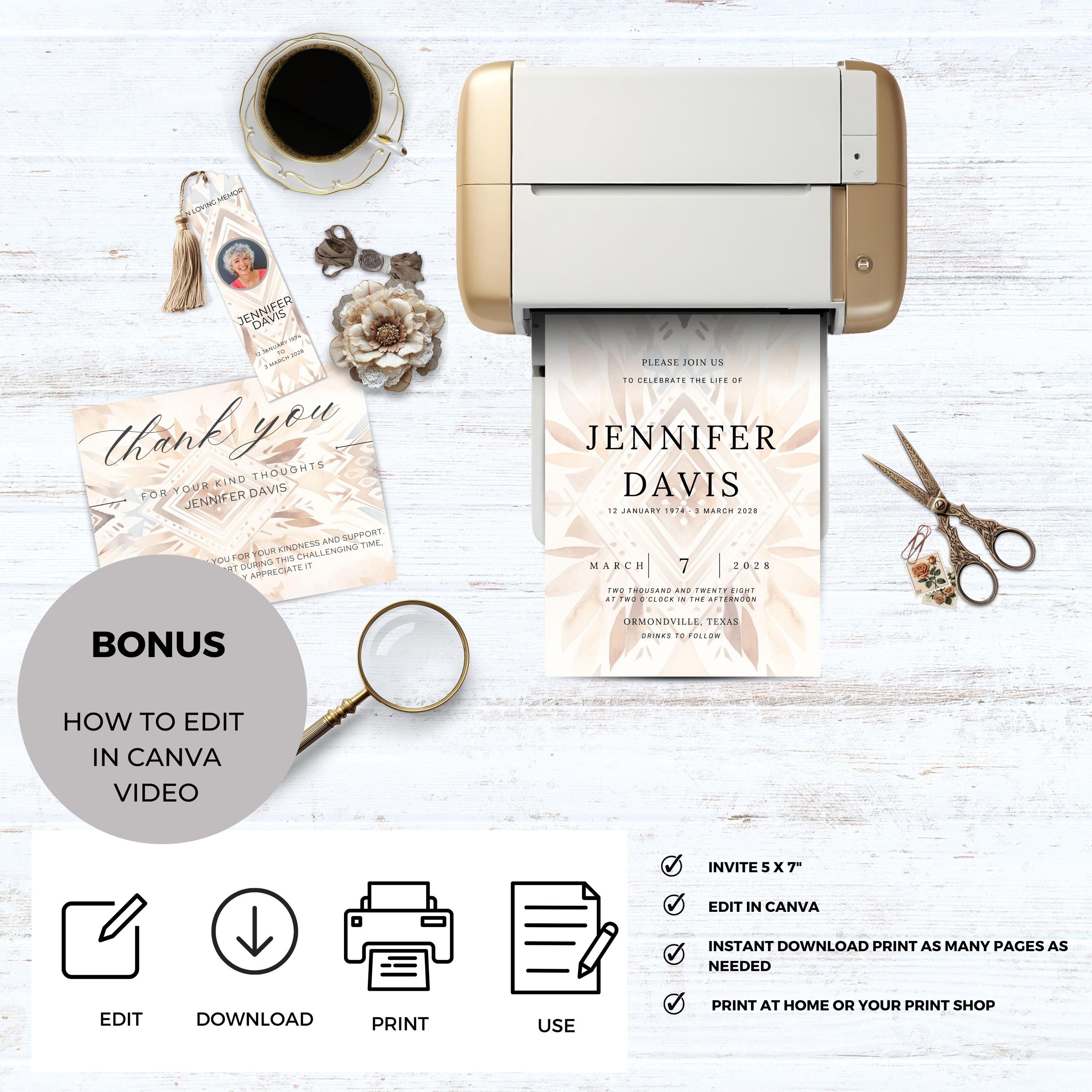 BOHO Printable Funeral Invitation Template, Celebration of Life ...