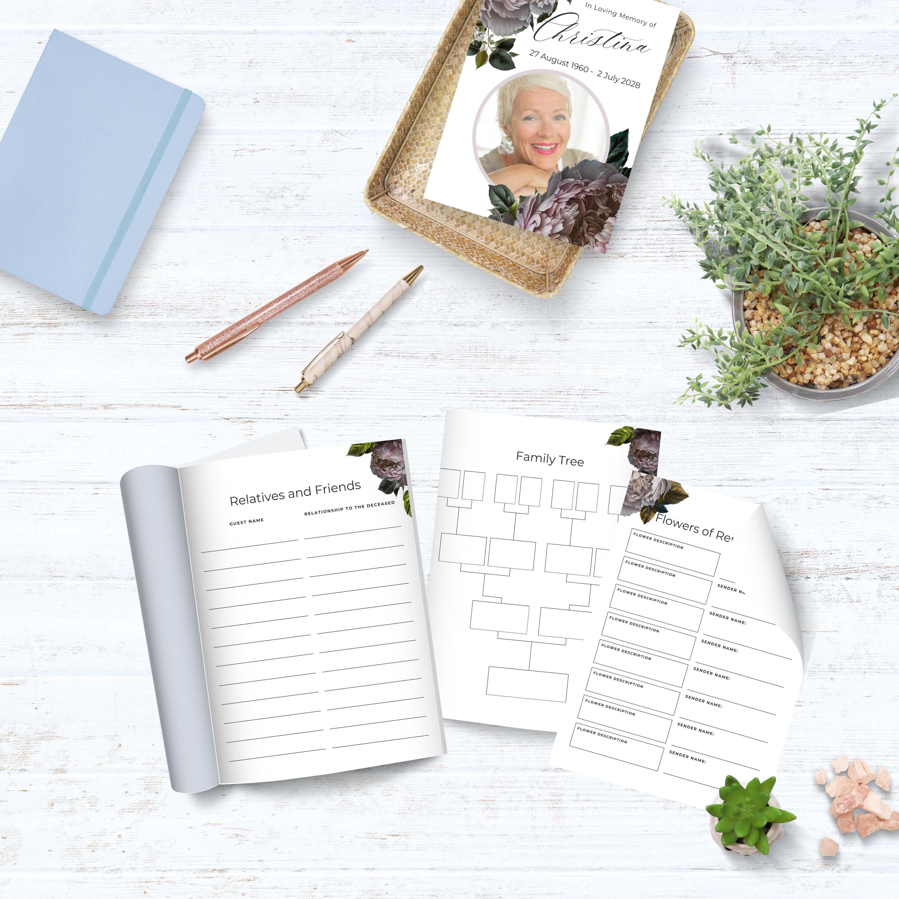 Elegant Funeral Guest Book Template, Printable Celebration of Life ...