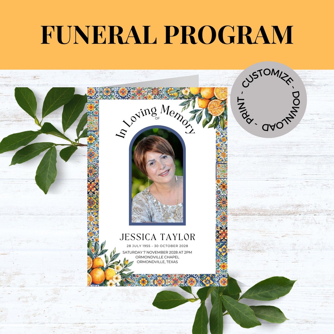 Blue Talavera Border Printable Funeral Program Template, Celebration of ...