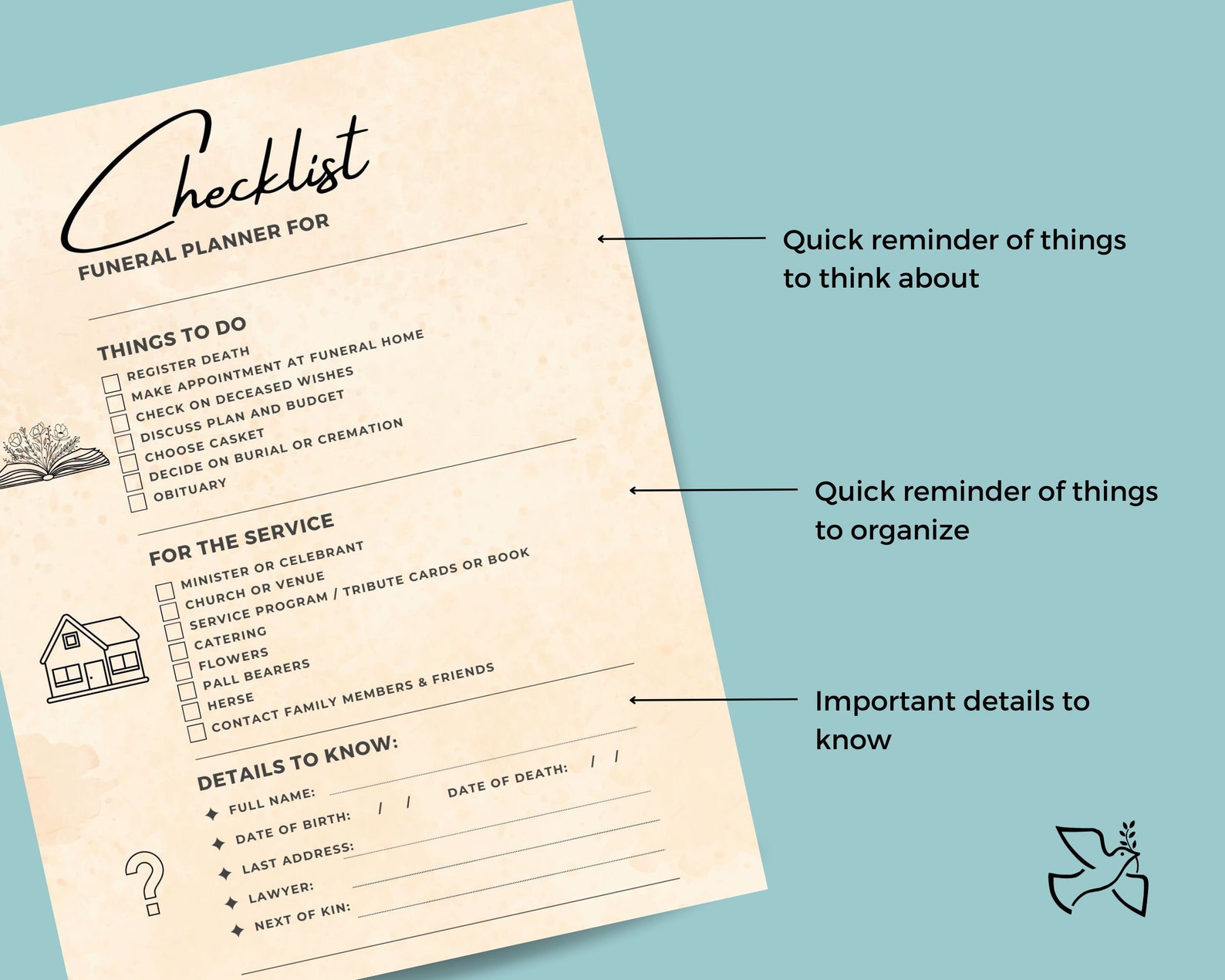Simple Funeral Checklist for Organizing Family Funerals, Bereavement ...