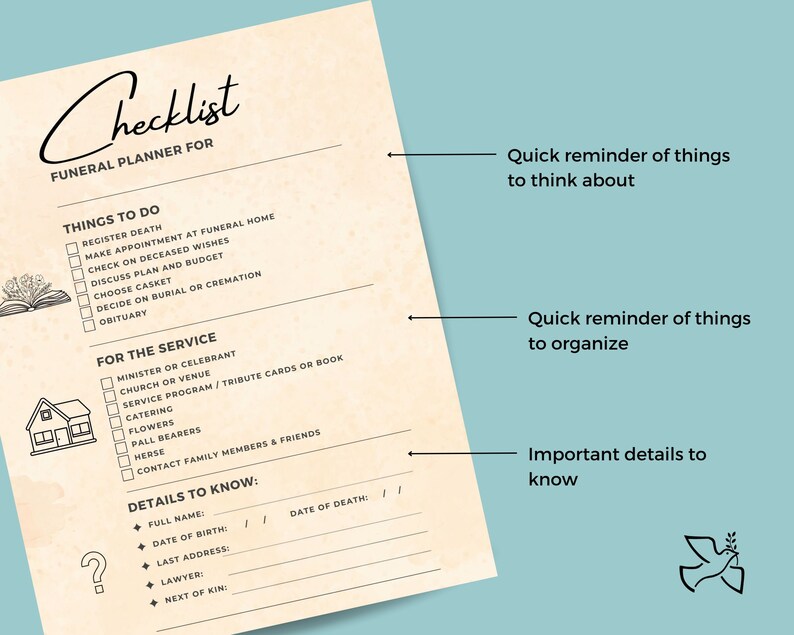 Simple Funeral Checklist for Organizing Family Funerals, Bereavement ...