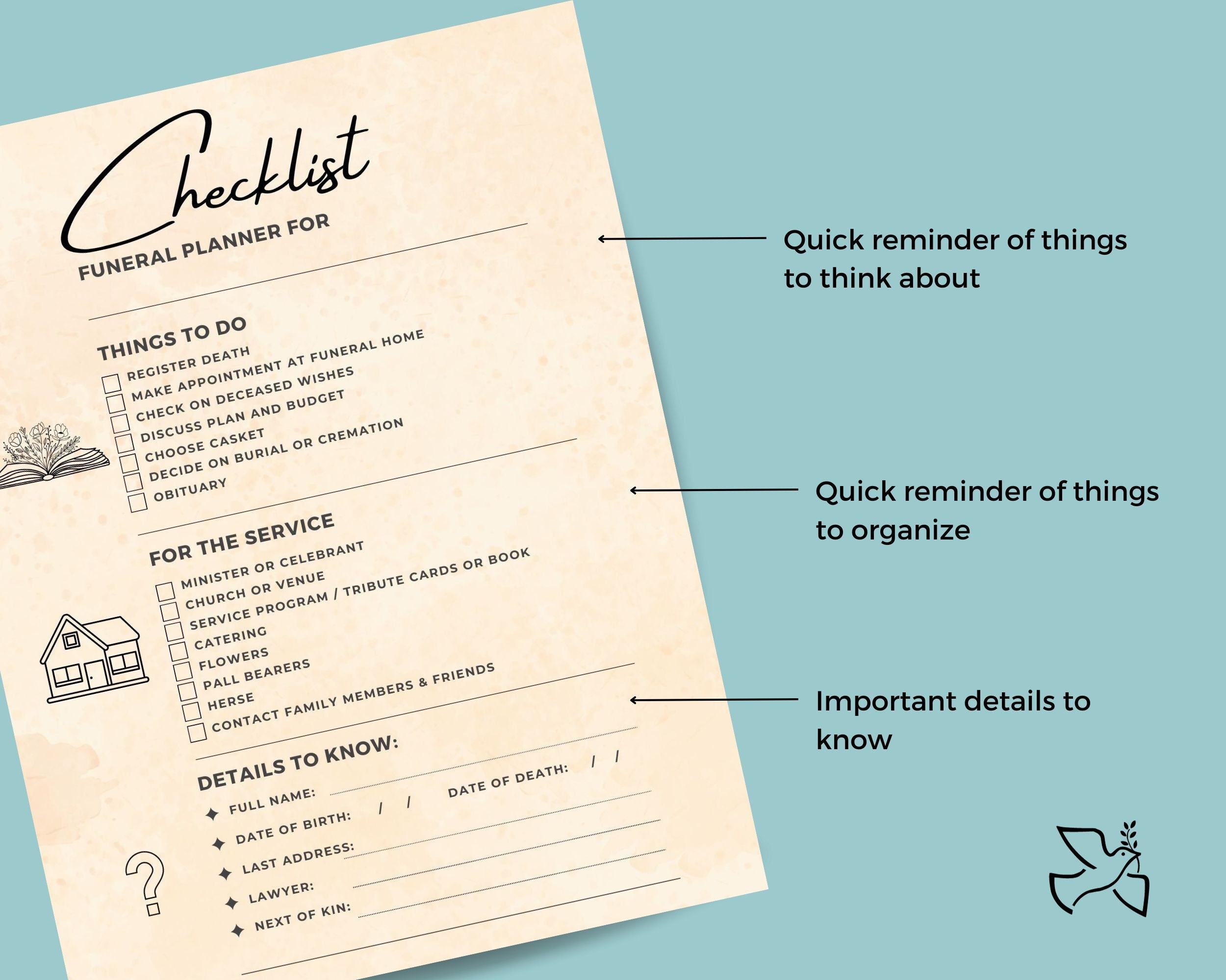Simple Funeral Checklist for Organizing Family Funerals, Bereavement ...