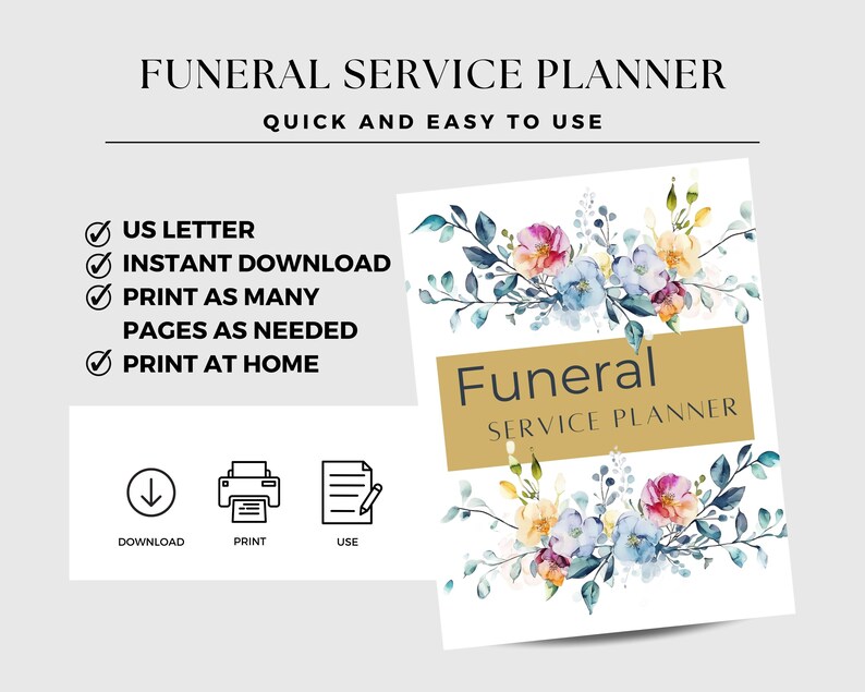 Simple DIY Funeral Service Planning Organizer, Printable Celebration of ...
