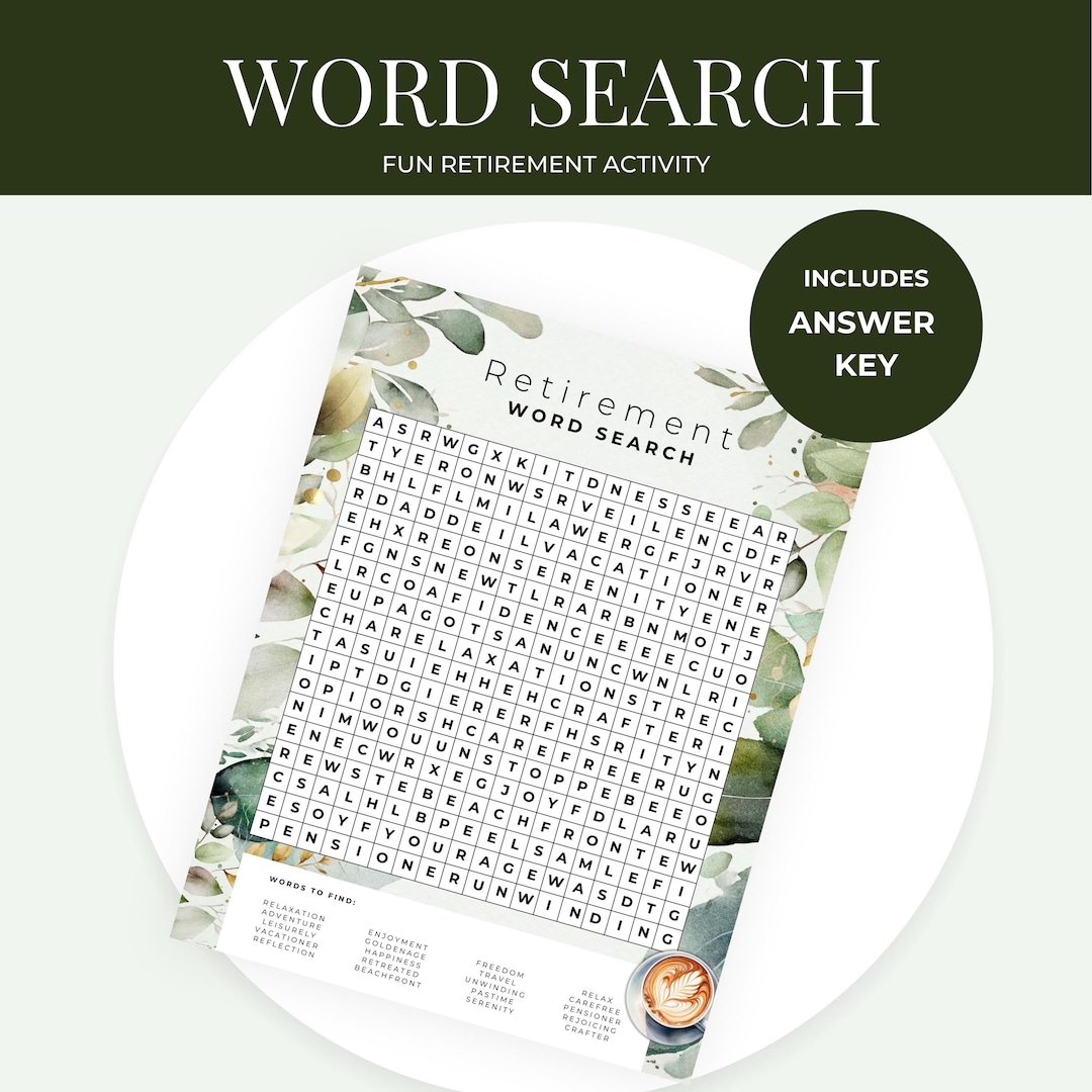 Retirement Word Search, Challenging Puzzle, Activity for Seniors, Fun ...