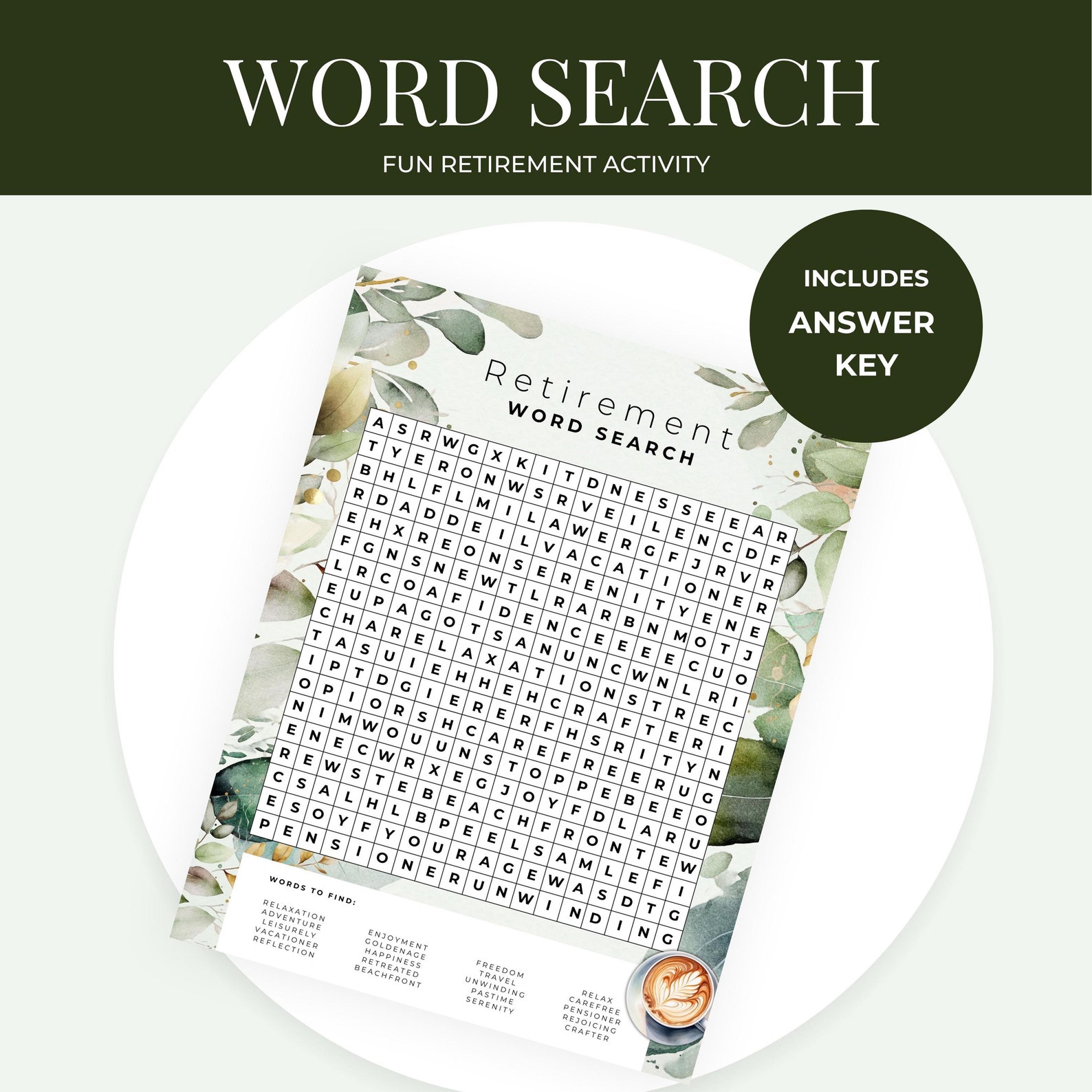 Retirement Word Search, Challenging Puzzle, Activity for Seniors, Fun ...
