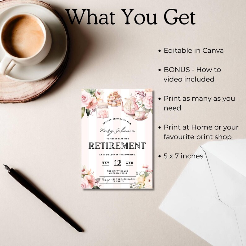 Pretty Retirement Party Invitation, Editable Retired Invite, for Woman ...