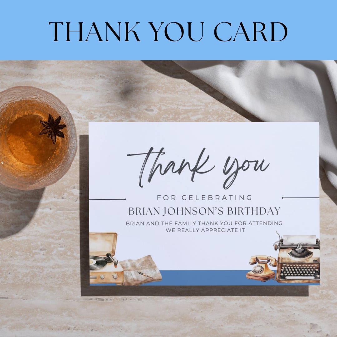Masculine Birthday Thank You, for Him Party, Thanks Appreciation Card ...