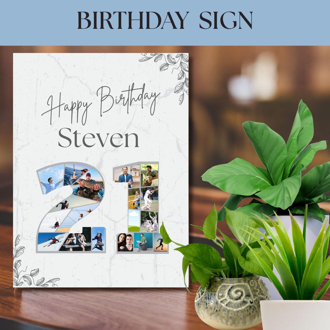 Simple 21st Birthday Photo Collage, Birthday Milestone Photo Sign, DIY ...