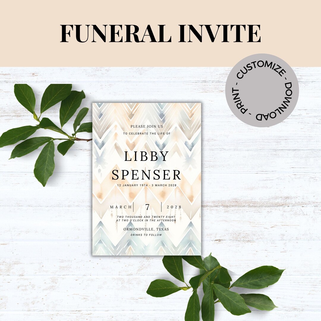 BOHO Printable Funeral Invitation Template, Celebration of Life ...