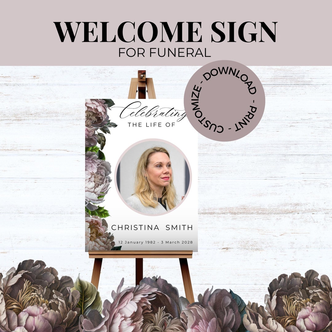 Peony Minimalist Photo Memorial Sign, Personalized Funeral Sign ...