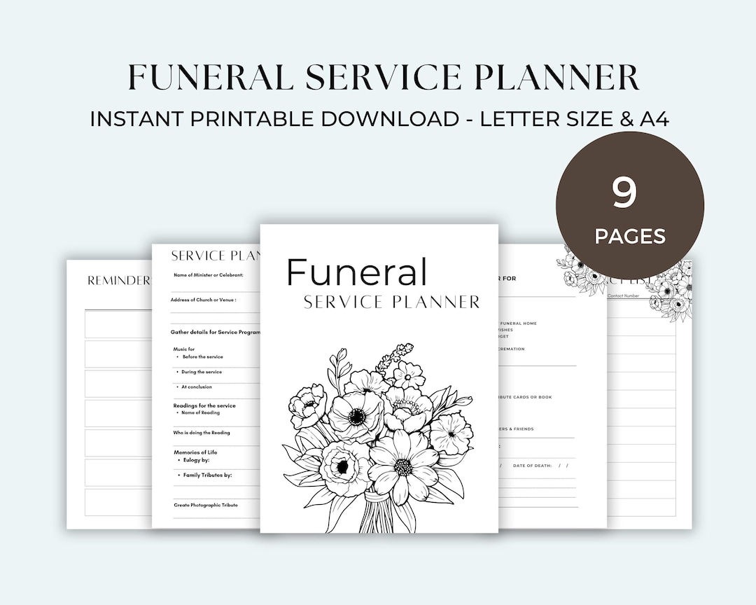 Simple DIY Funeral Service Planning Organizer, Printable Celebration of ...