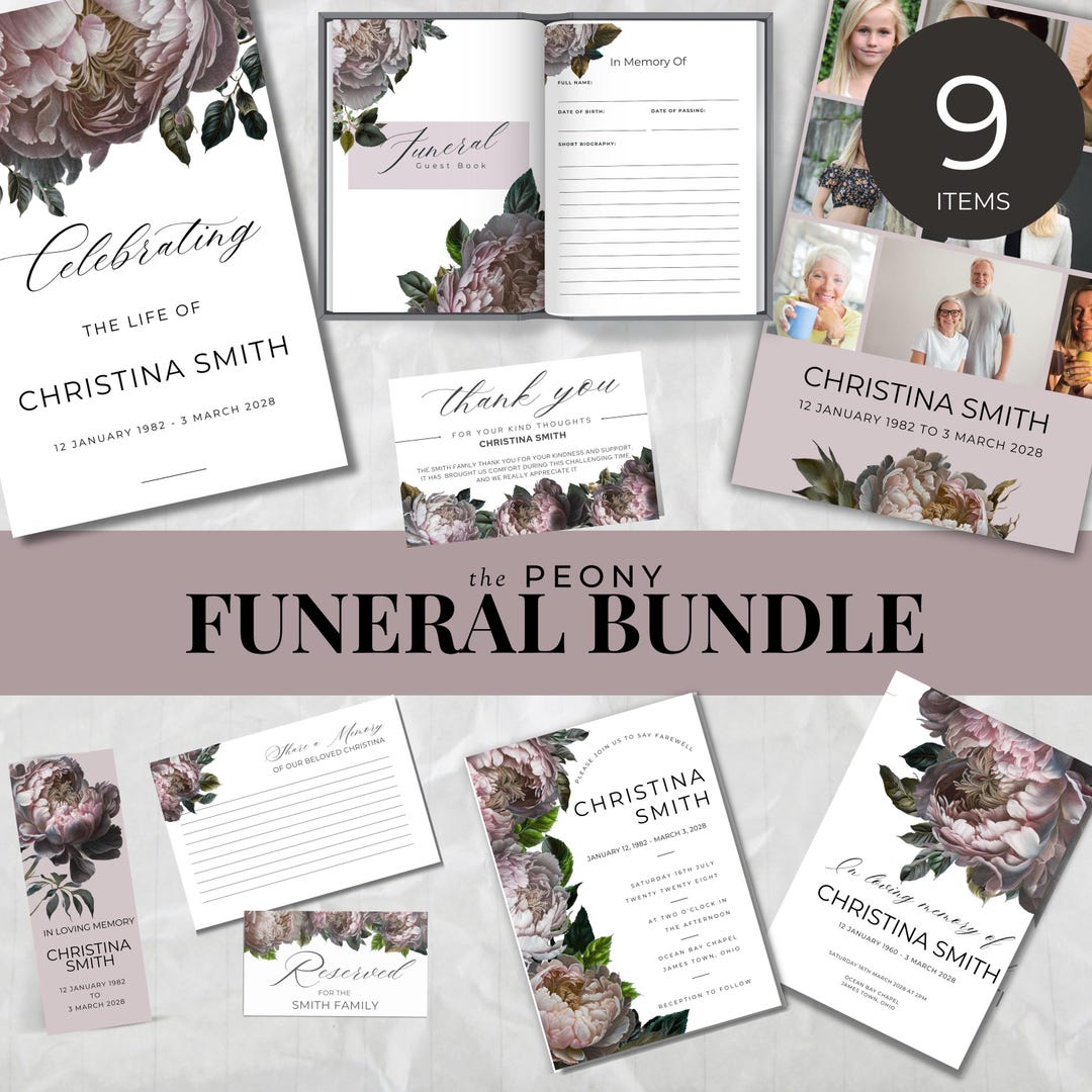 Floral Funeral Value Bundle, Funeral Favor, Memorial Service Poster ...