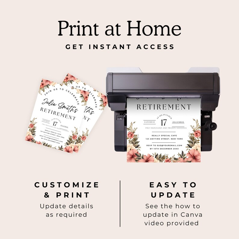 Floral Editable Retirement Party Invitation, Retired Invite, for Woman ...