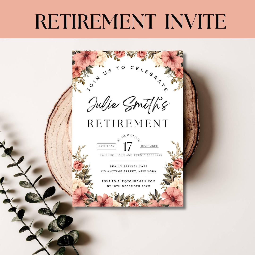 Floral Editable Retirement Party Invitation, Retired Invite, for Woman ...