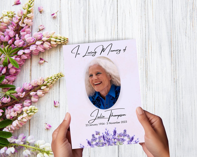 Editable Funeral Program Template, Personalized Purple Order of Service ...