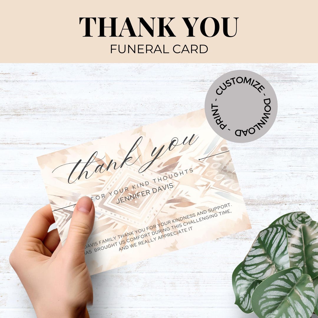 Funeral Thank You Card Template, Celebration of Life, Sympathy ...