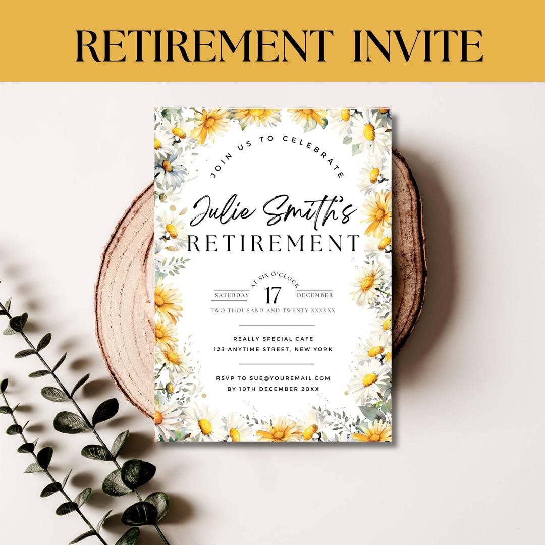 Floral Retirement Party Invitation, Editable Retired Invite, for Woman ...