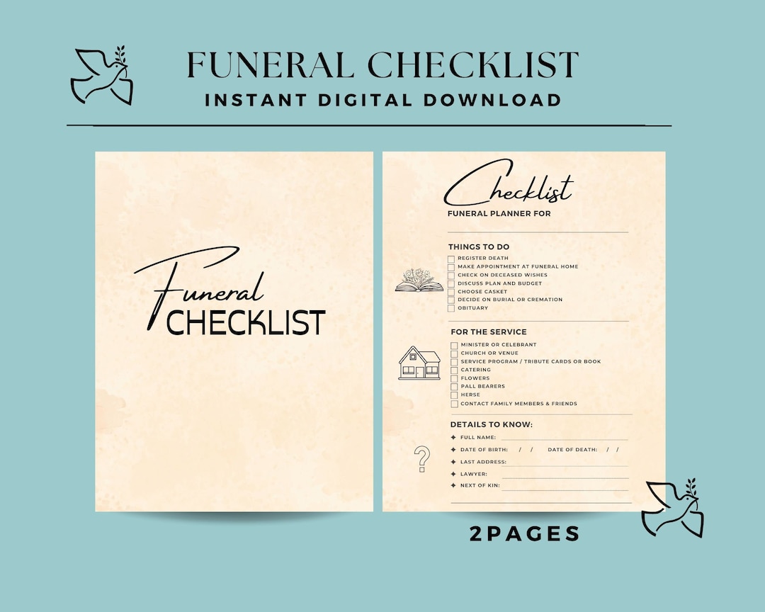 Simple Funeral Checklist for Organizing Family Funerals, Bereavement ...