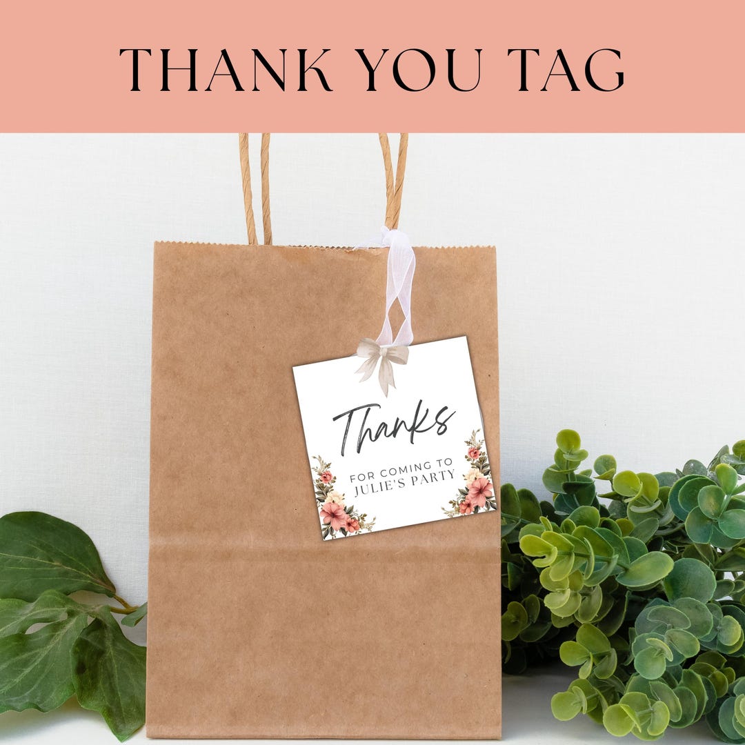 Birthday Thank You Tag, Floral Thanks Tag, Printable Template Gift Card ...