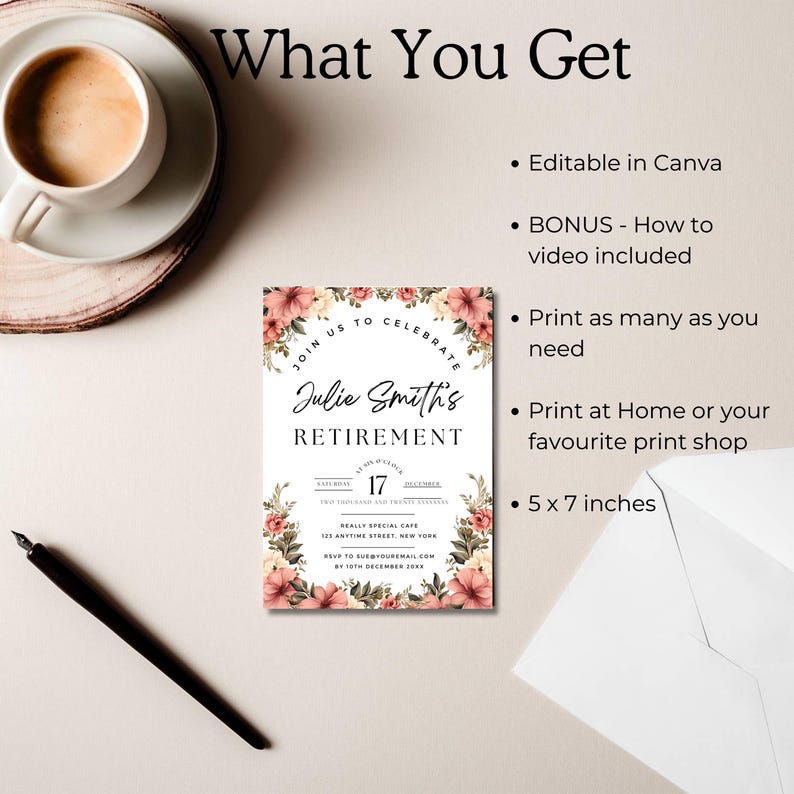 Floral Editable Retirement Party Invitation, Retired Invite, for Woman ...