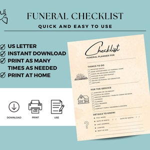 Simple Funeral Checklist for Organizing Family Funerals, Bereavement ...