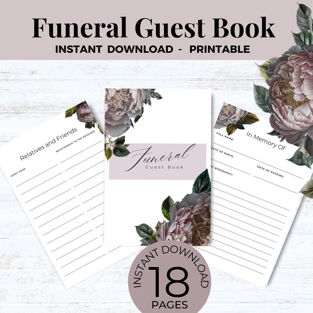 Elegant Printable Funeral Guest Book Template, Celebration of Life ...