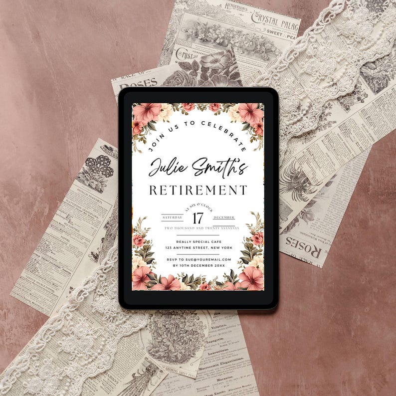 Floral Editable Retirement Party Invitation, Retired Invite, for Woman ...