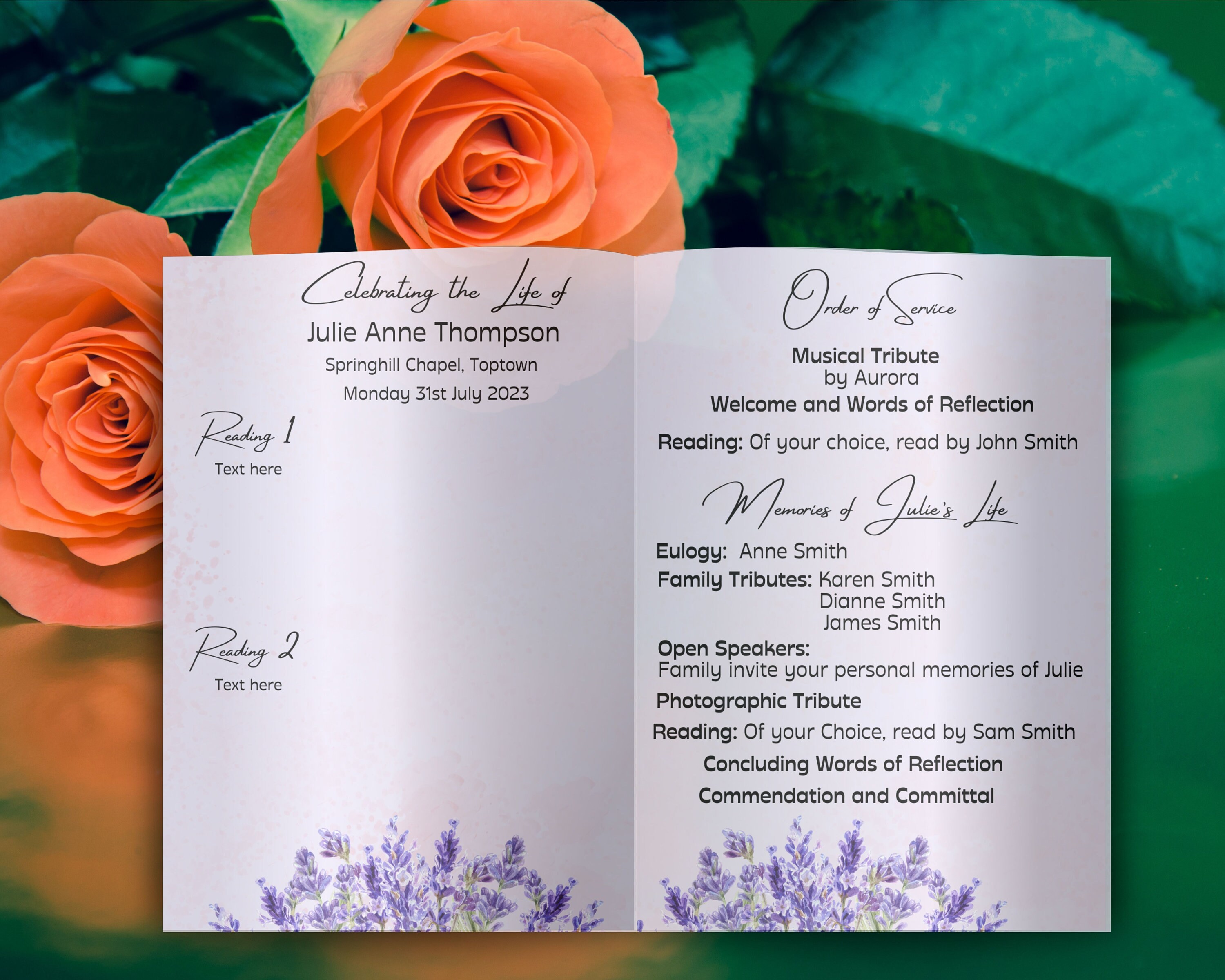 Editable Funeral Program Template, Personalized Purple Order of Service ...