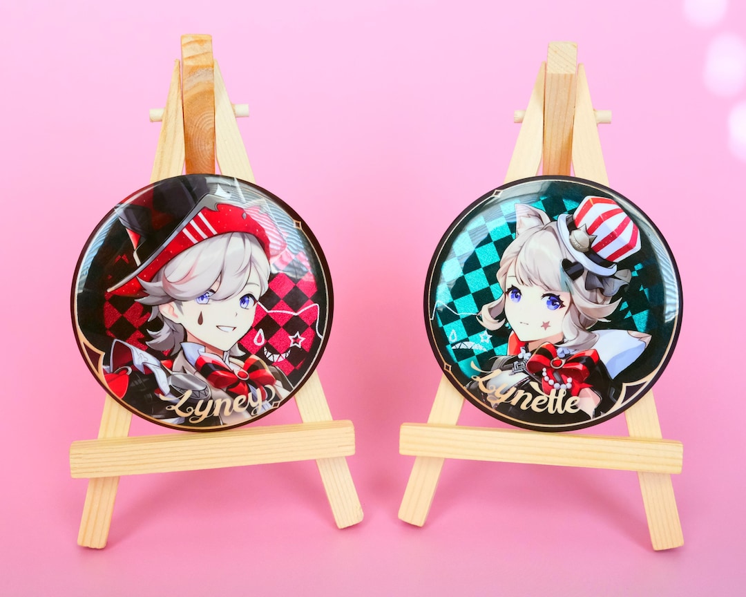 Genshin Impact Lyney and Lynette Pinback Button Badges Set of 2 Sparkly ...