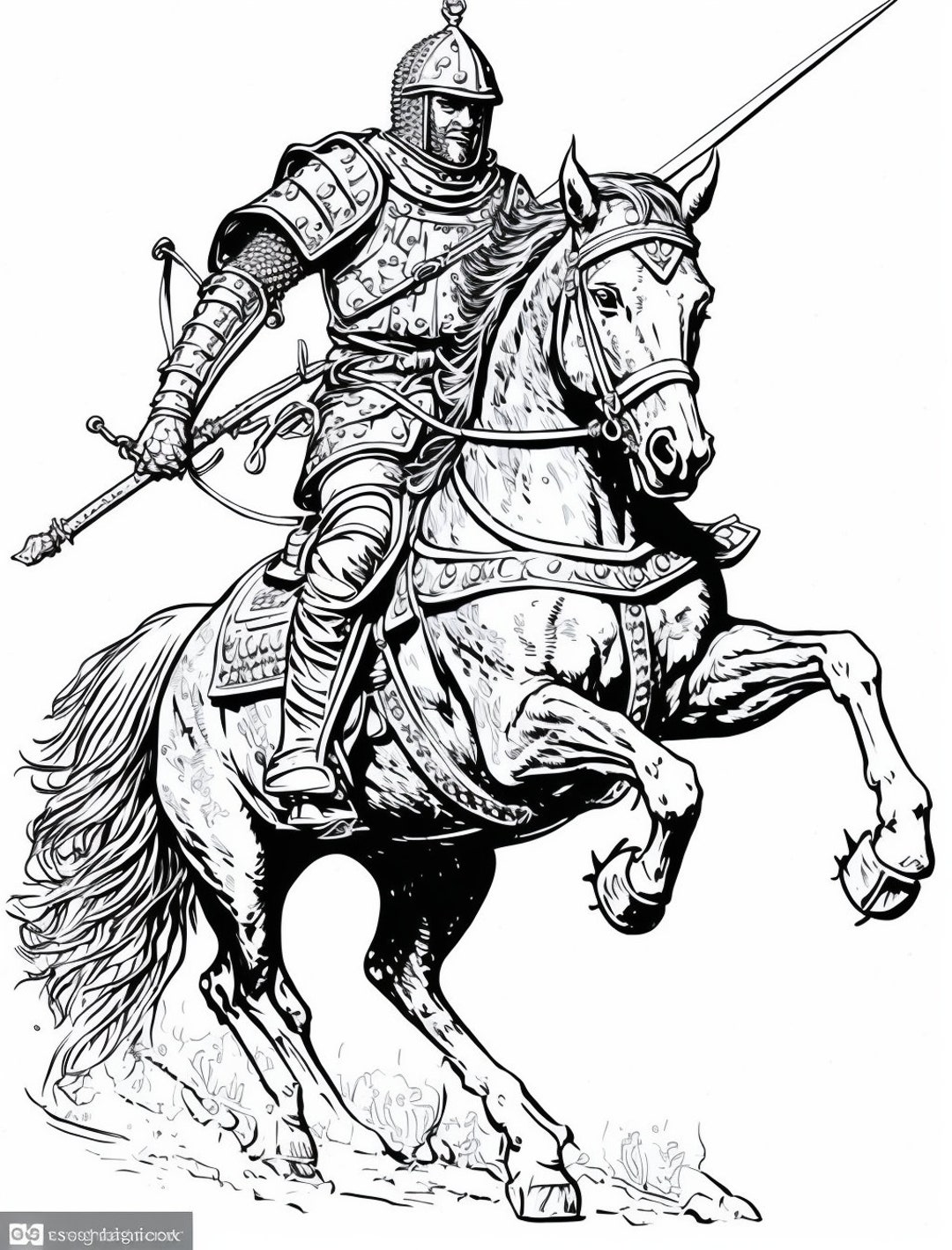 Knights Cavalry Adult Coloring Page - Etsy